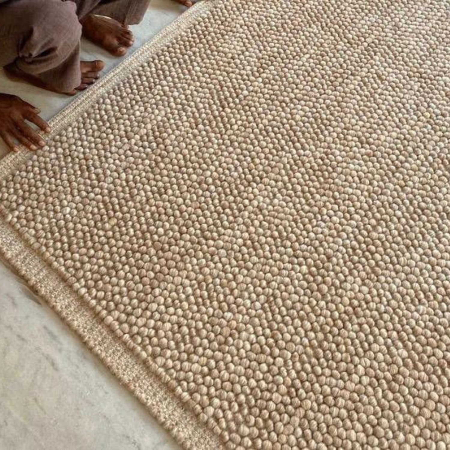 Lav & Lira Rectangle Solid Color Hand-Knotted Wool Area Rug in Beige ...