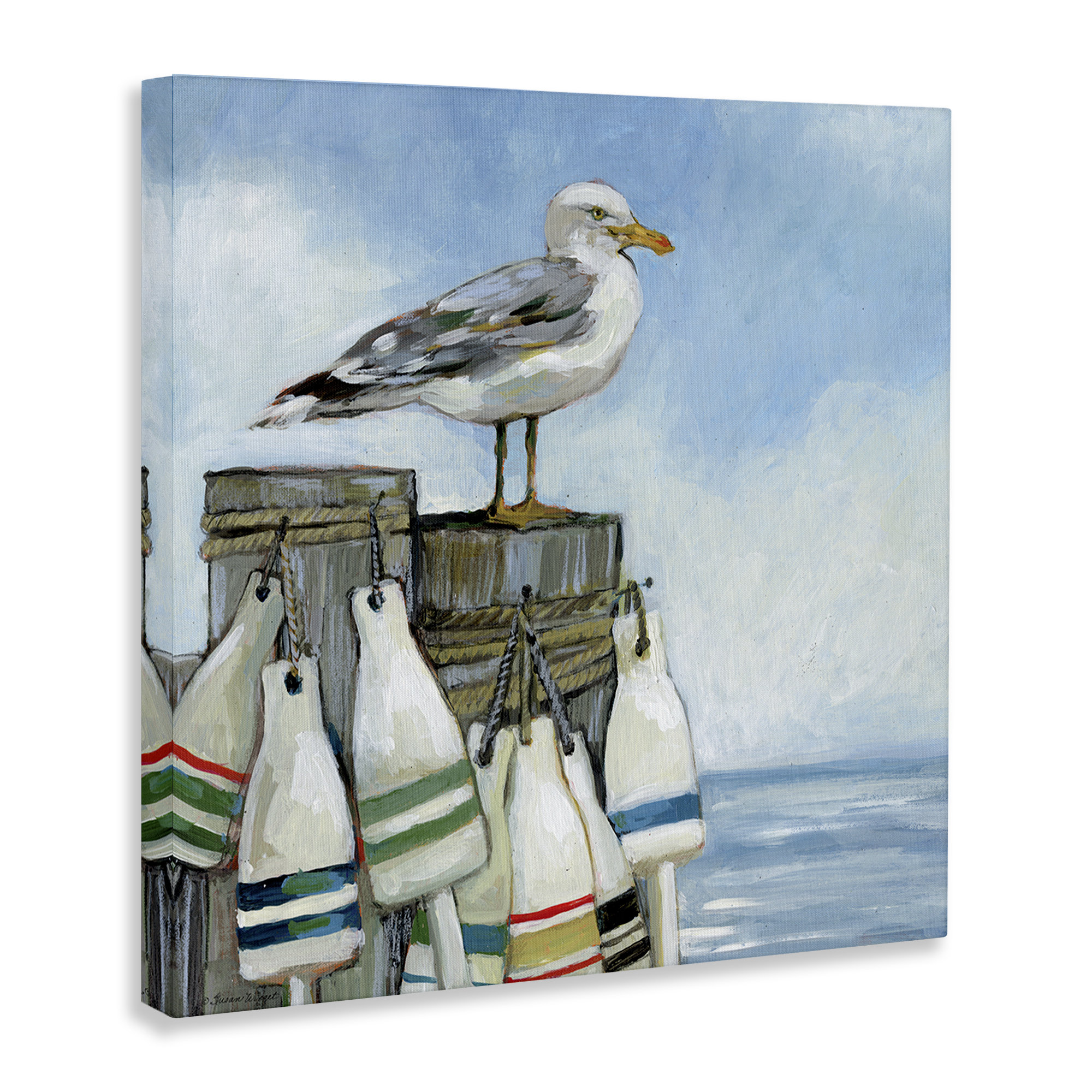 Breakwater Bay Art mural sur toile, "Seagull On Pier With Buoy" par ...