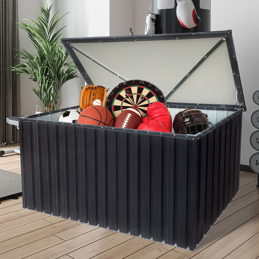 IYofe Water Resistant Metal Lockable Deck Box in Black | Wayfair