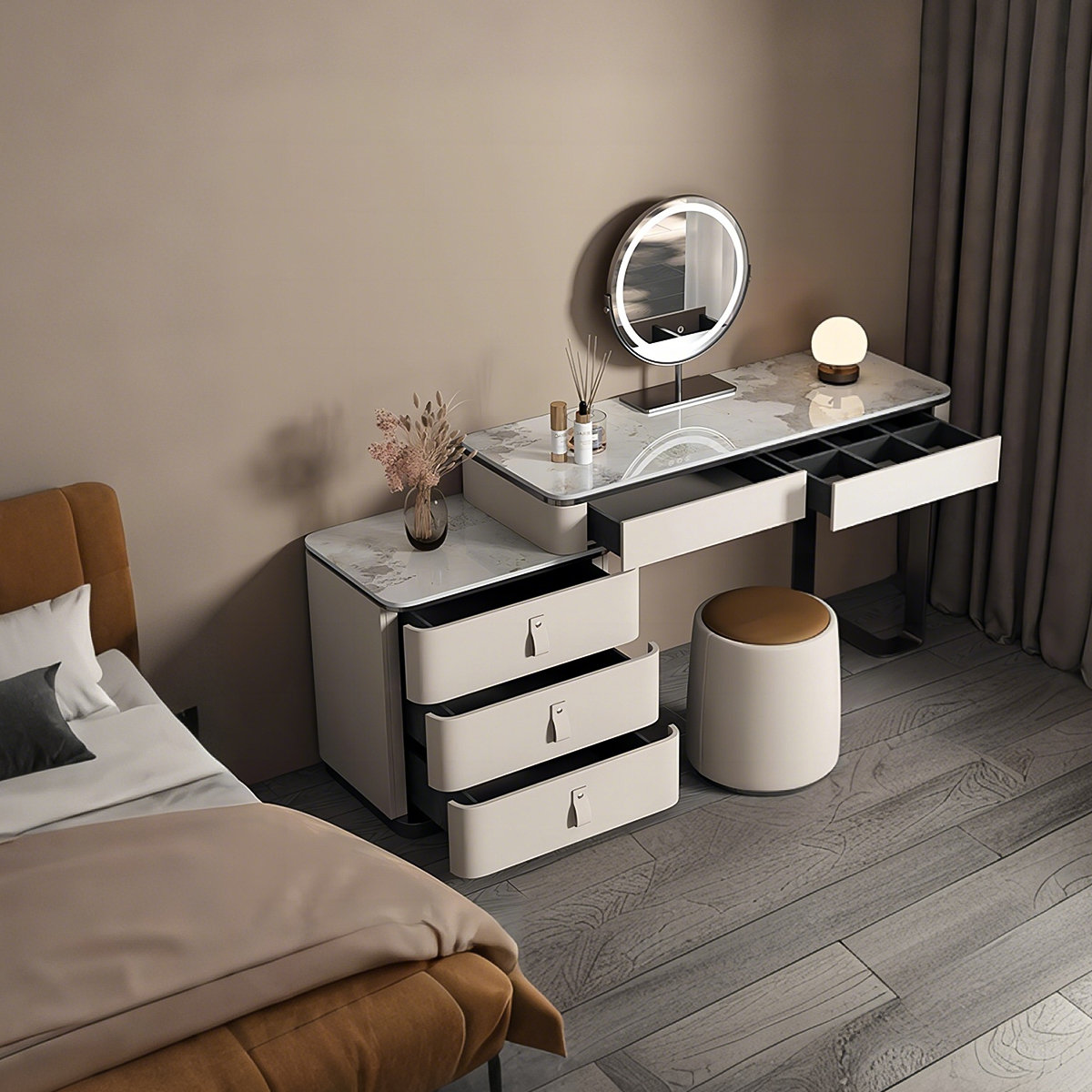 Orren Ellis 31.5"Minimalist Retractable Dressing Table Set | Wayfair