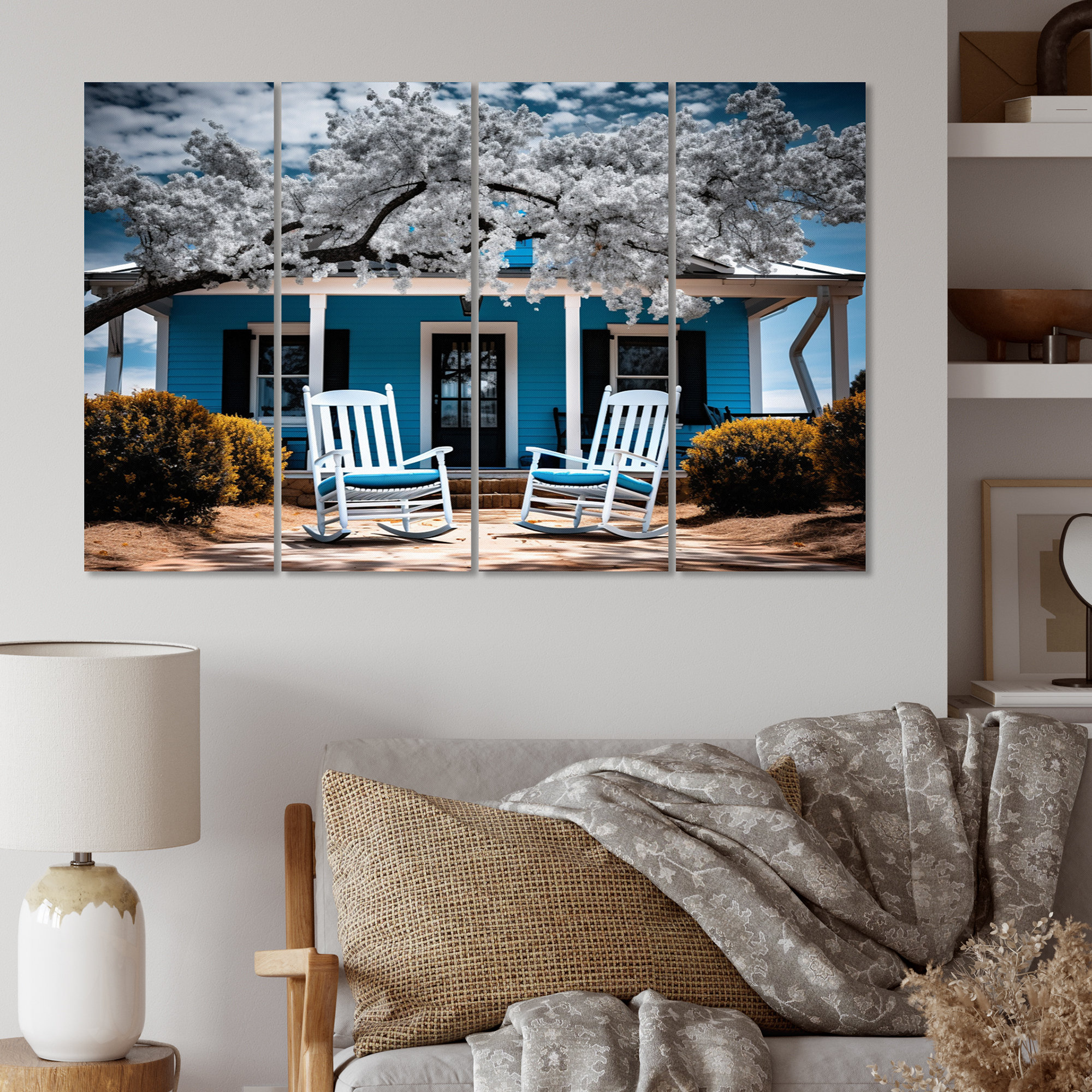 Ebern Designs Turquoise Farmhouse Front Porch Tales III On Canvas 4 ...