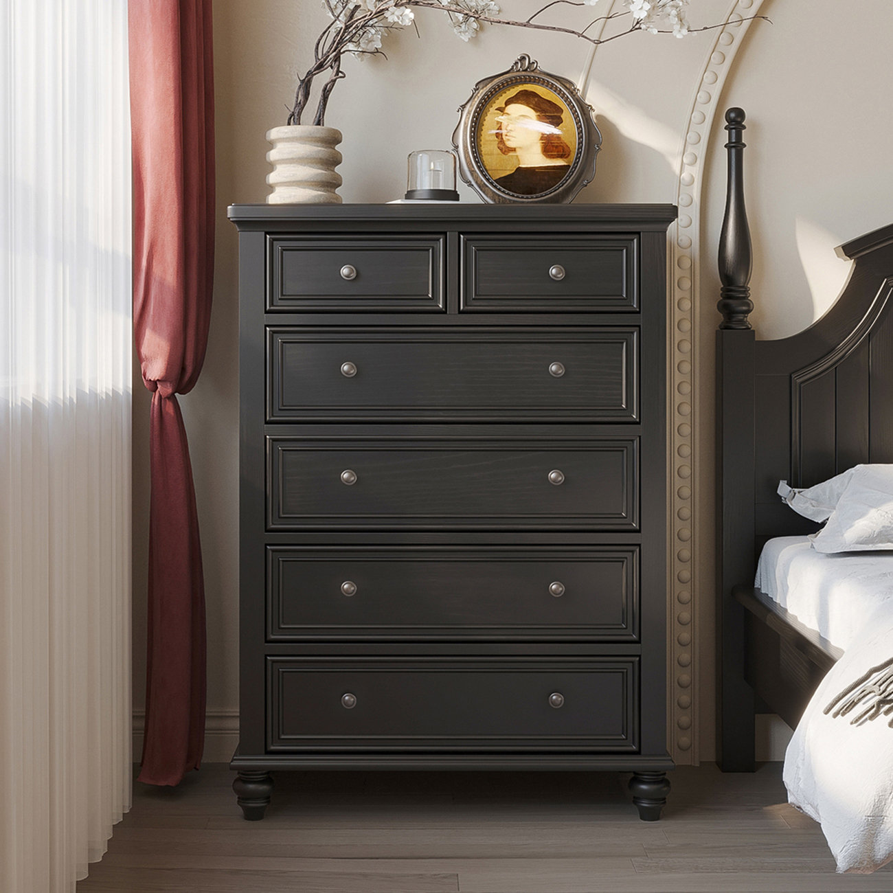 HOBULT American Six-Drawer Chest Solid Wood Vintage Living Room Drawer ...