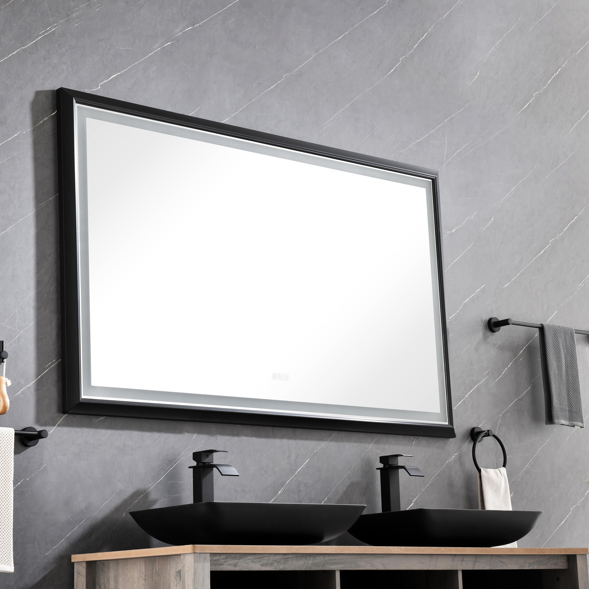 CRS APPLIANCES, Oversized Rectangular Black Framed LED Mirror Anti-Fog ...