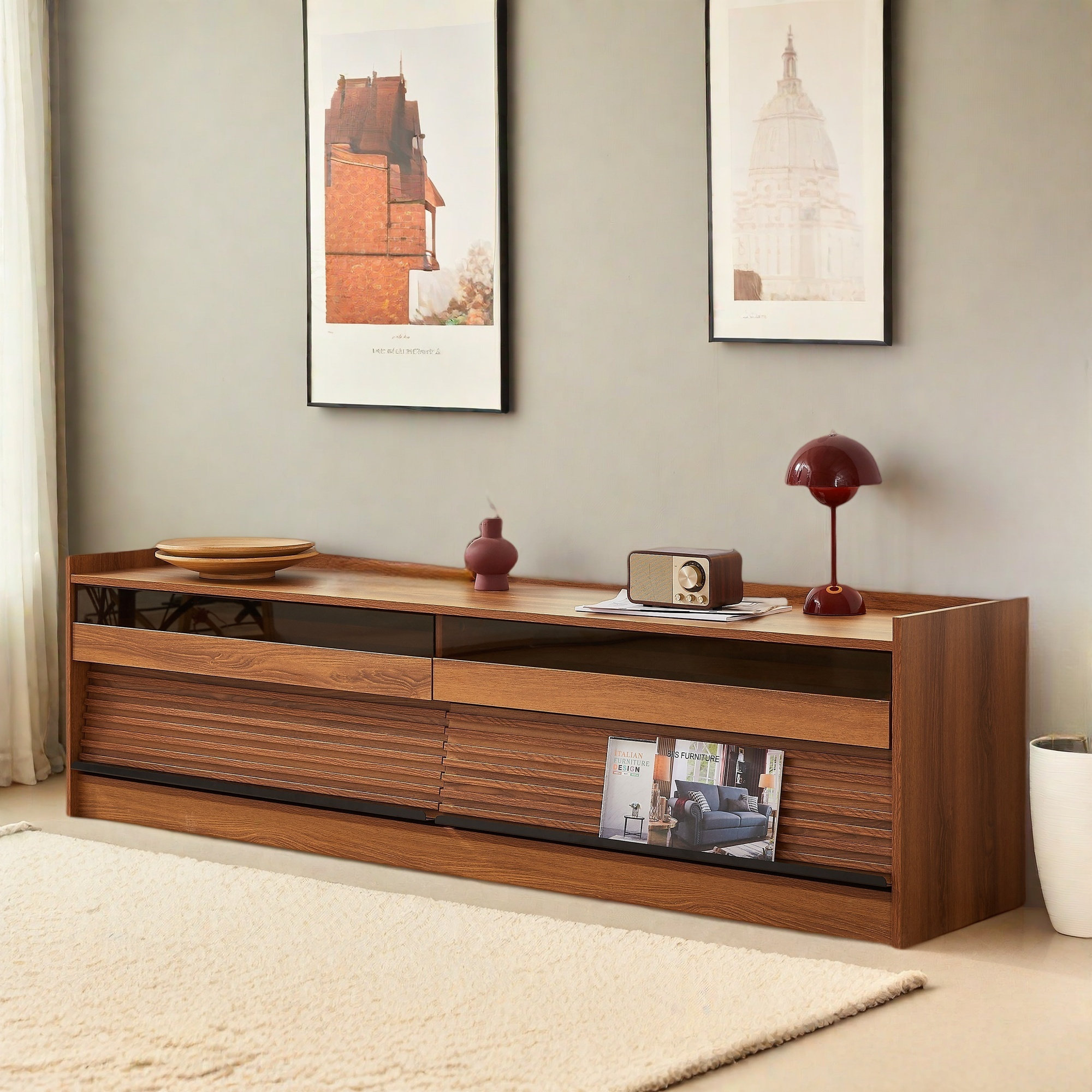 Latitude Run® Modern Tv Stand, 4 Drawers With Tempered Glass, Built-in ...