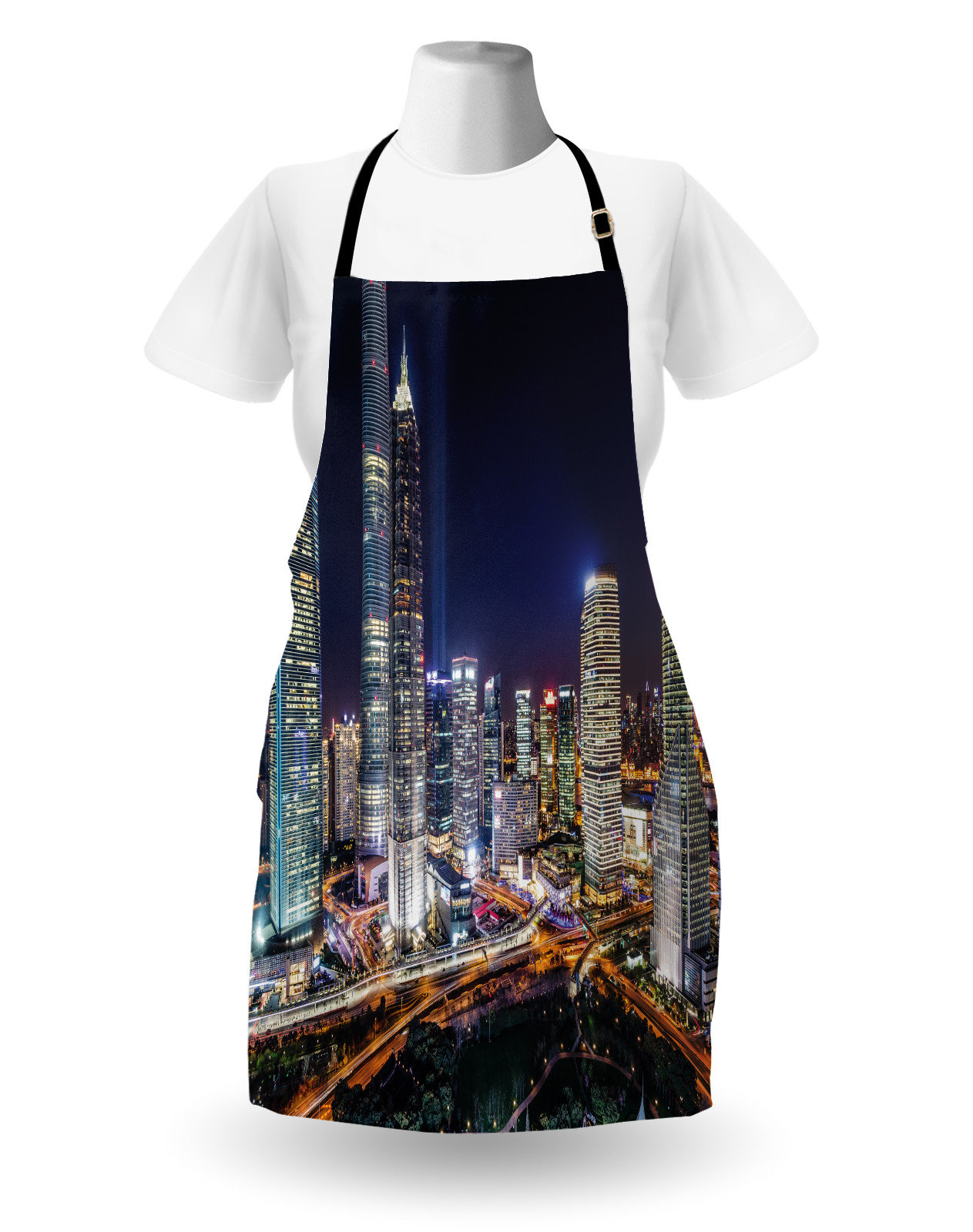 East Urban Home Urban Apron Unisex, Skyline of Modern City, Adult Size ...
