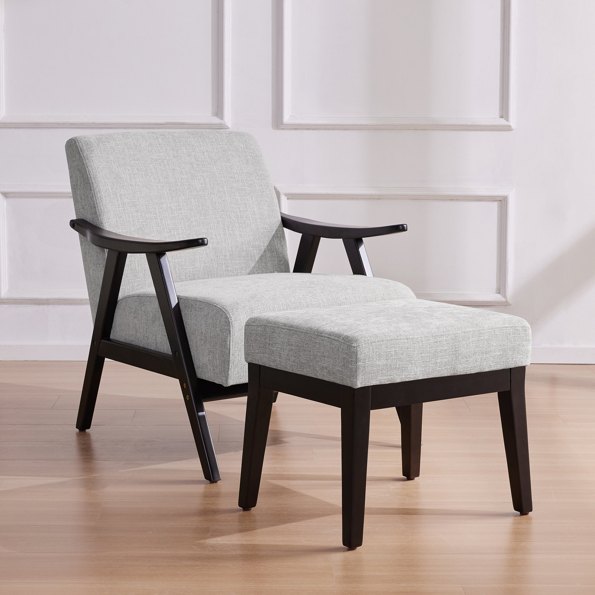 George Oliver Grey mid-century accent chair and ottoman set ...