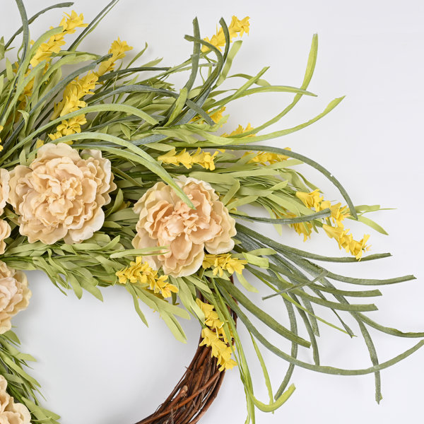 Primrue 28'' Spring Summer Peony Wreath for Front Door & Reviews | Wayfair