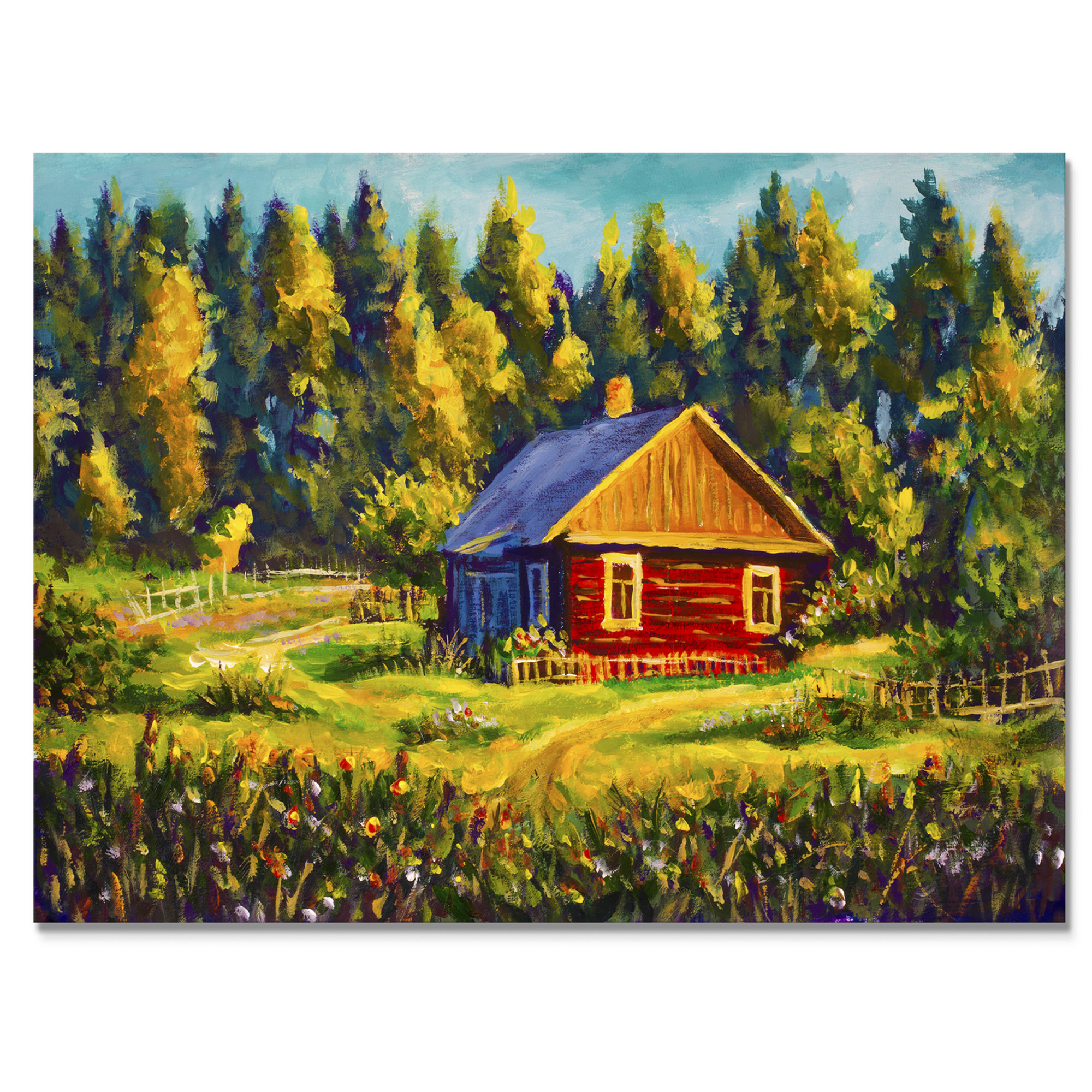 August Grove® Red Old Village House - Floater Frame Print on Canvas ...