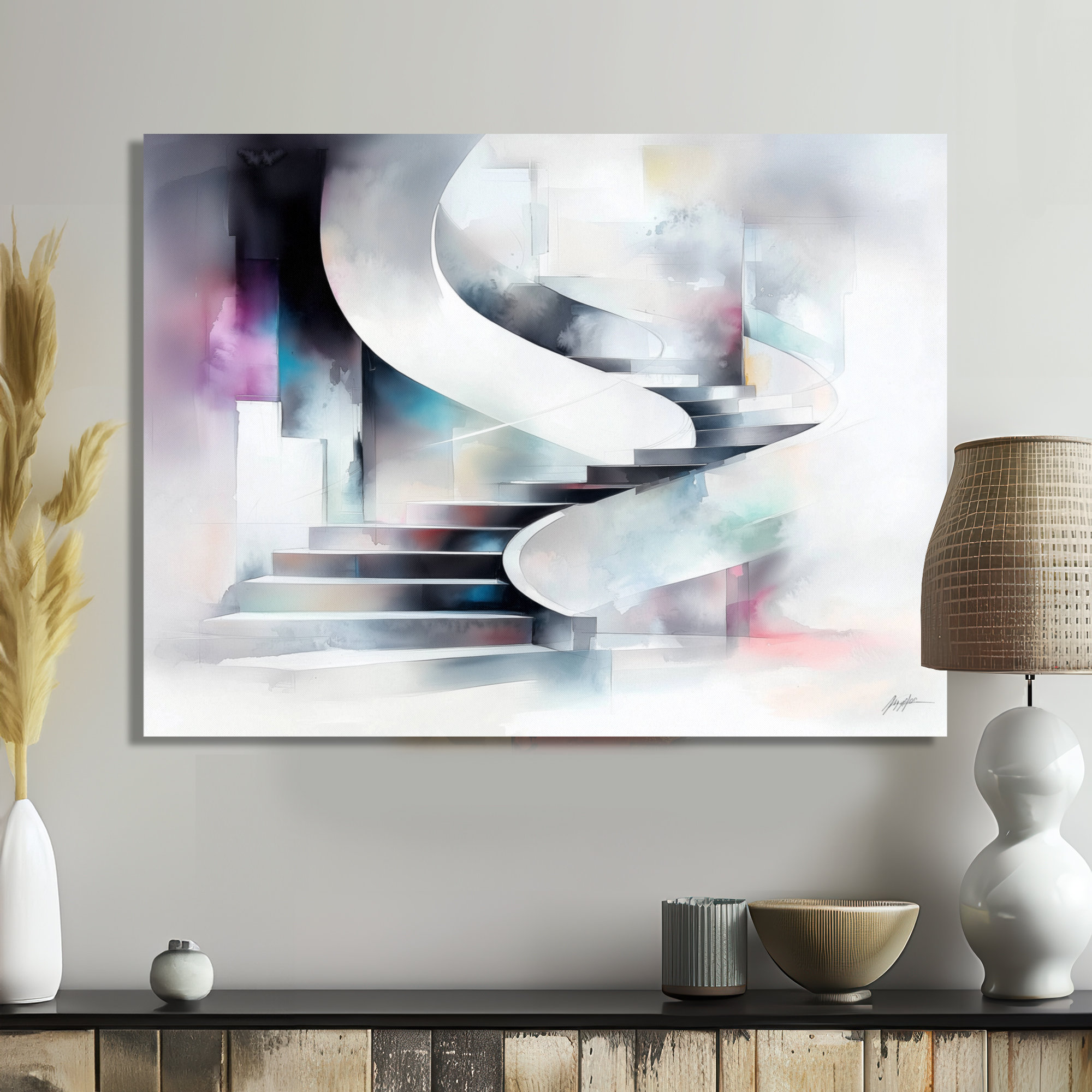 Latitude Run® Fractured Light Spiral Staircase - Staircase Print Wall ...