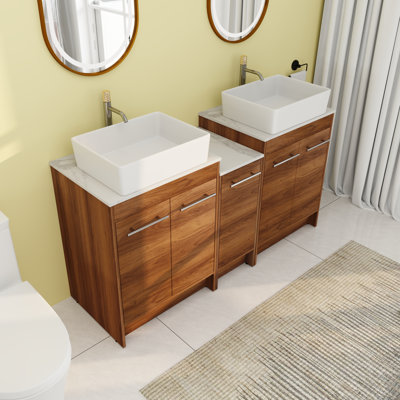 Latitude Run® 58.92'' Free-standing Double Bathroom Vanity with Ceramic ...