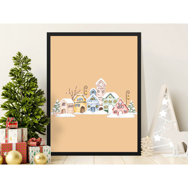 Lark Manor Winter Village Watercolor Art for Wall Decor Framed Poster ...