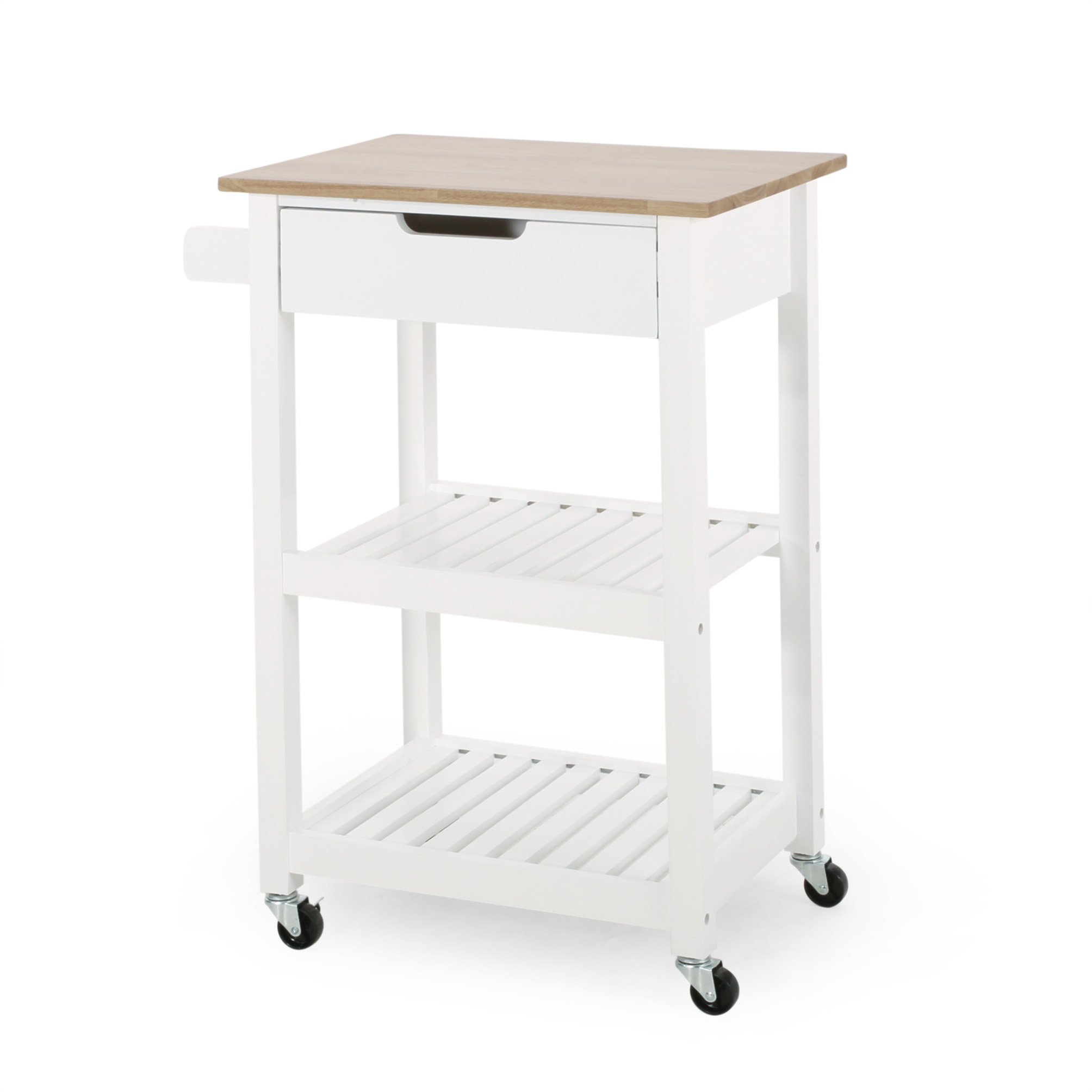Ebern Designs Compact Rubberwood Kitchen Cart With Locking Wheels And ...