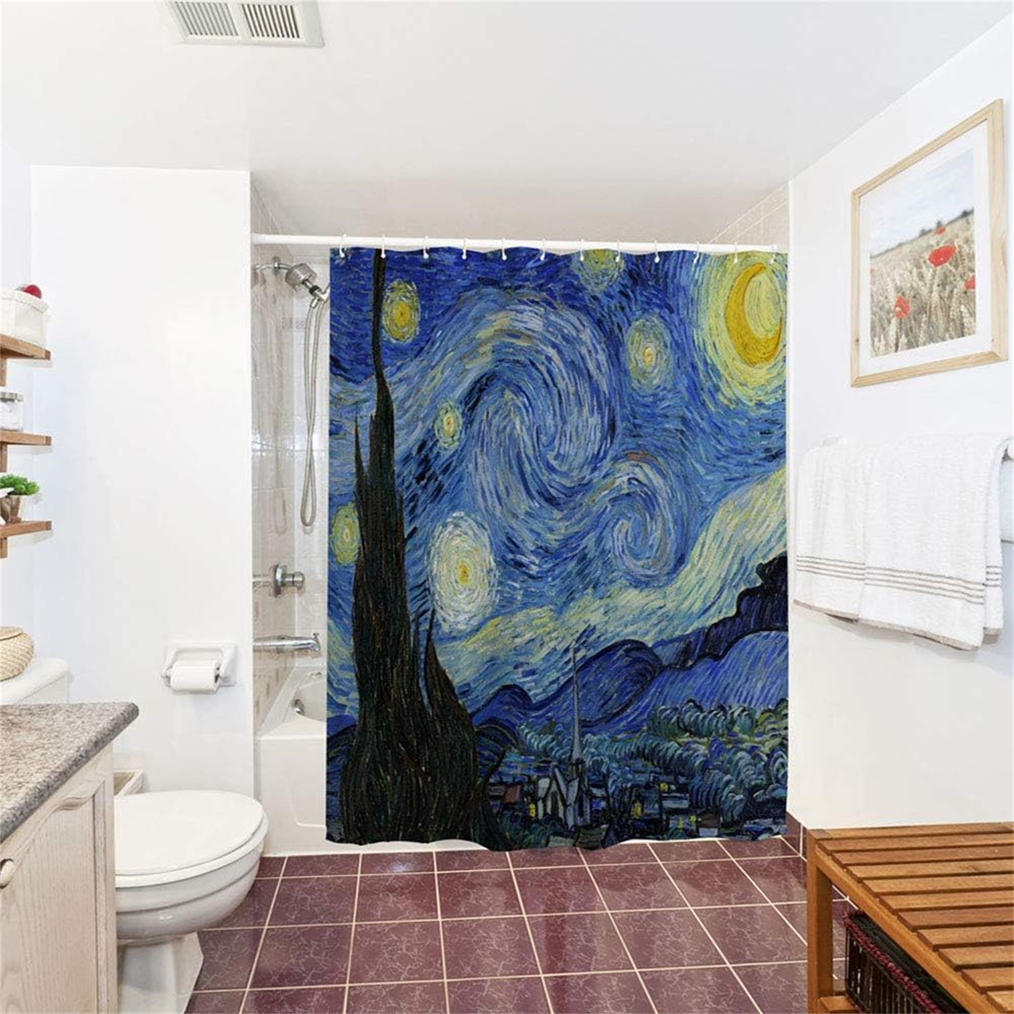 Red Barrel Studio® Starry Night Shower and Bath Curtain with Artistic ...