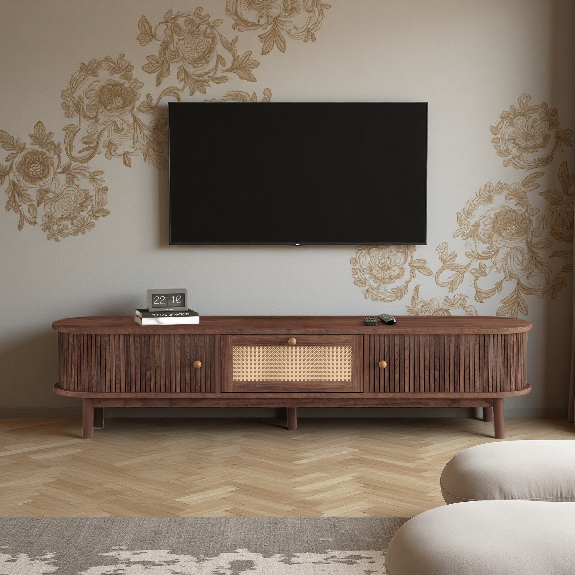 Bay Isle Home™ Modern Tv Stand With Rattan-front Drawer And 2 Sliding ...