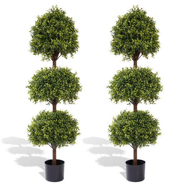 Primrue 55" Artificial Triple Ball Green Boxwood Topiary In Planter ...