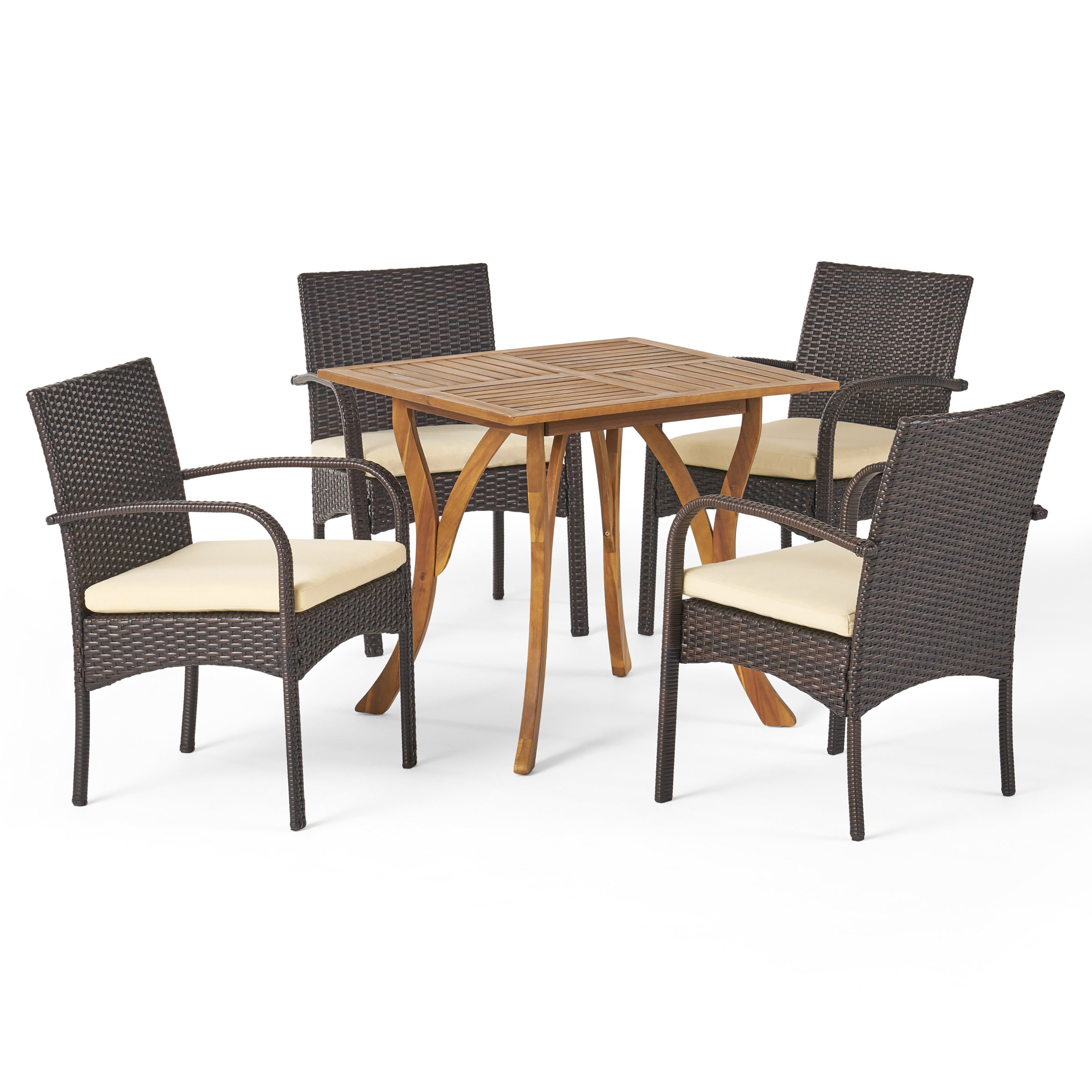 Winston Porter Ziggie Outdoor Acacia Wood/Wicker 5 Piece Dining Set ...