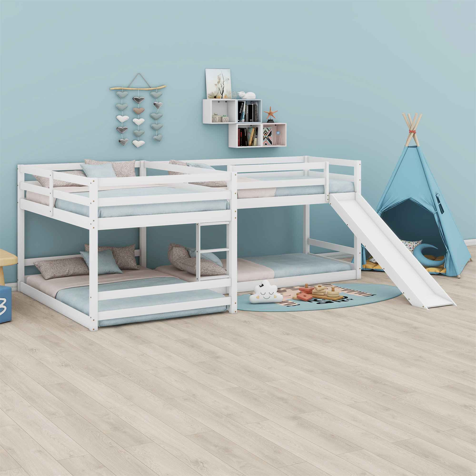 Harriet Bee L-Shaped Bunk Bed With Slide And Short Ladder | Wayfair