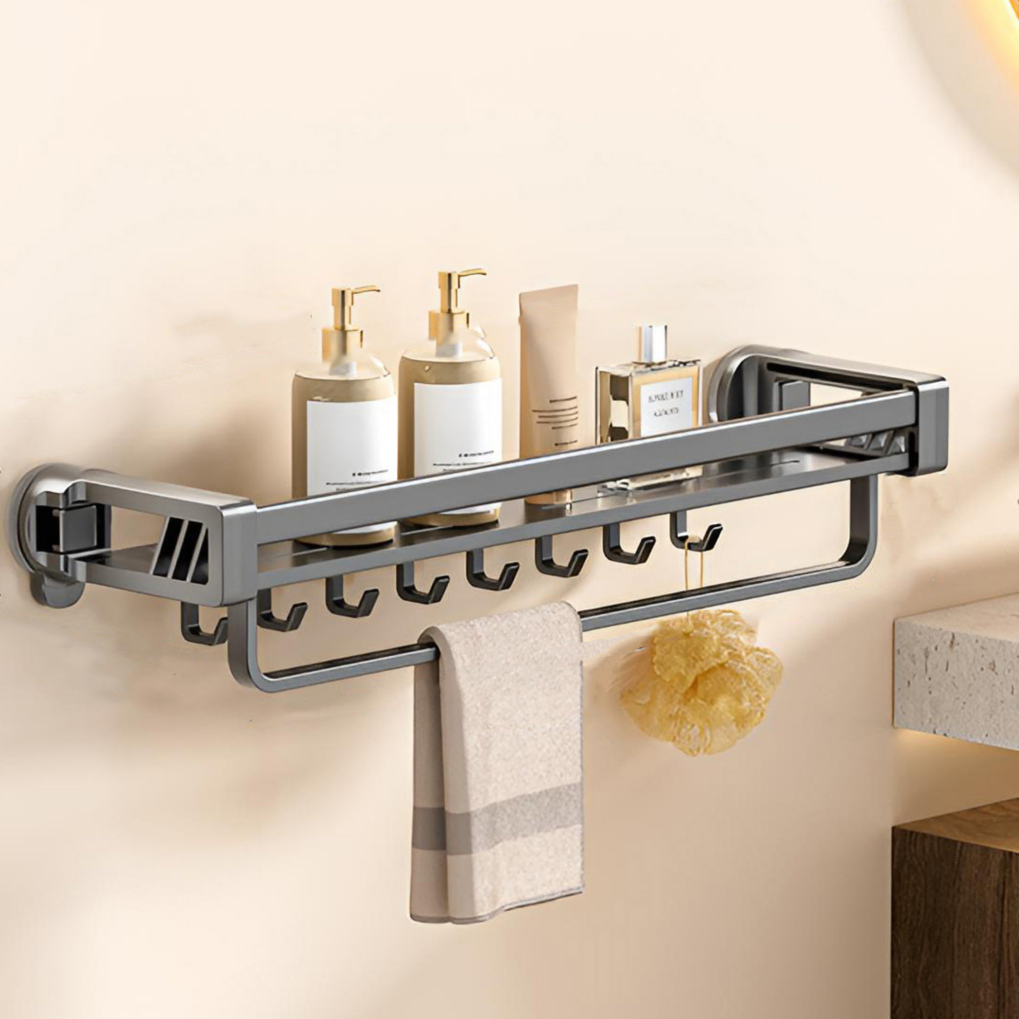 Rebrilliant Non Perforated Bathroom Storage Rack, Wall Mounted Storage ...