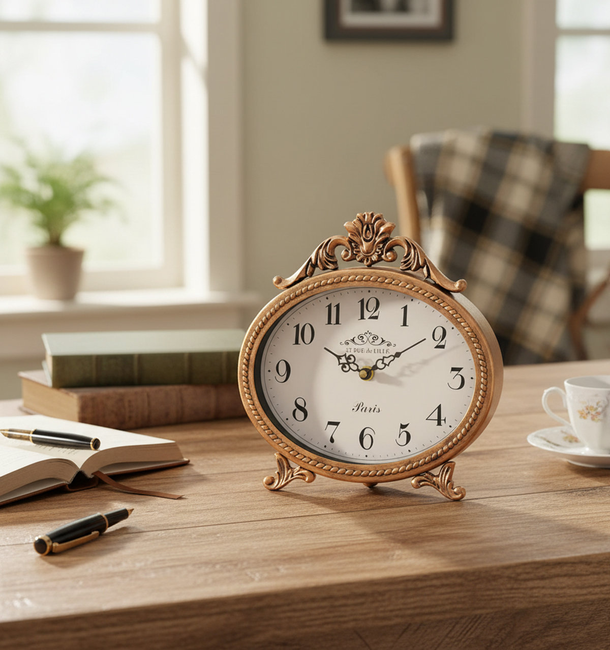 Borough Wharf Vintage Silent Table Clock for Desk & Shelf Decor ...