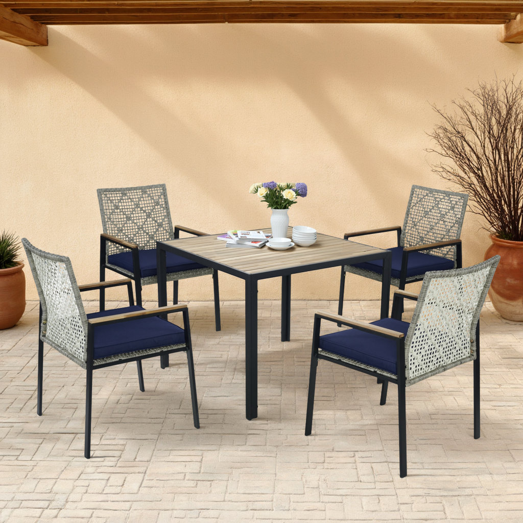 Corrigan Studio® 5-Piece All-Weather Patio Dining Set - Acacia Wood ...