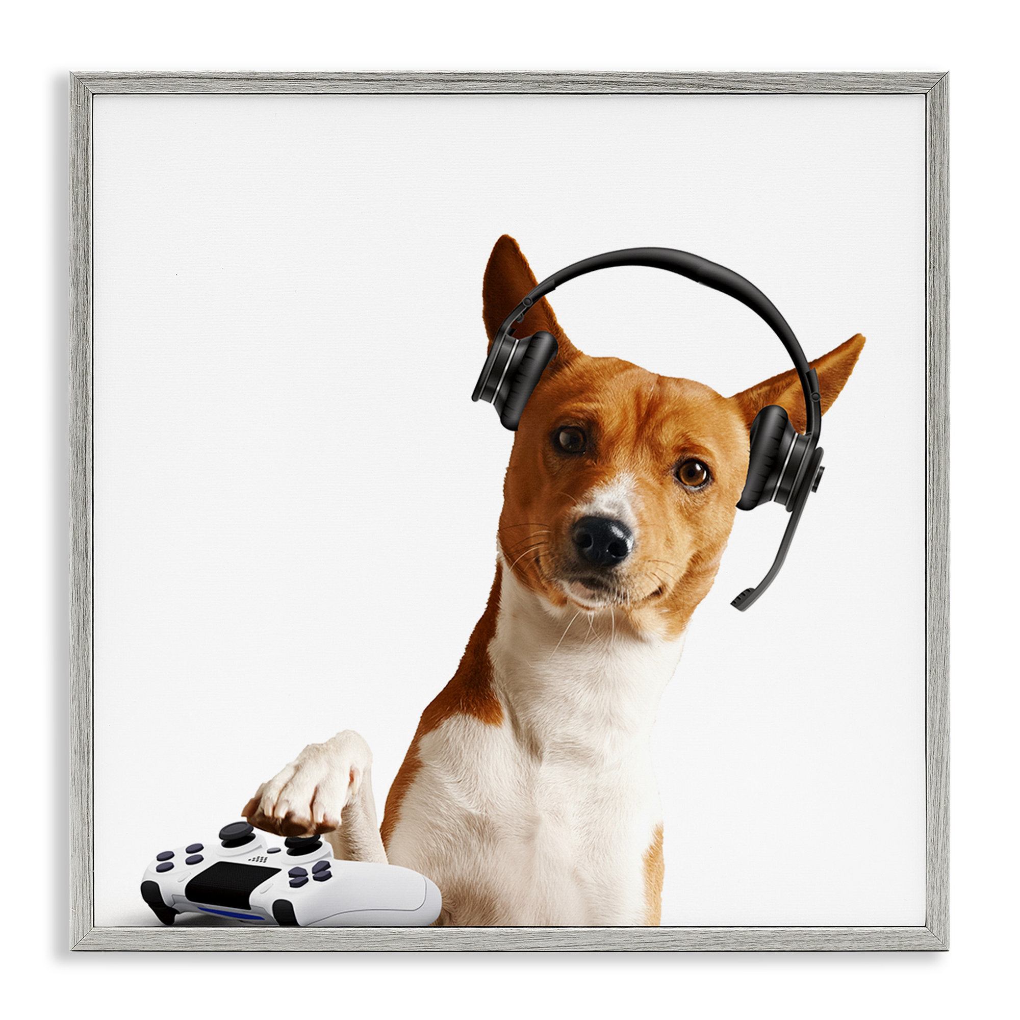 Ebern Designs Gaming Dog with Headset Framed Giclee, design by CAD ...