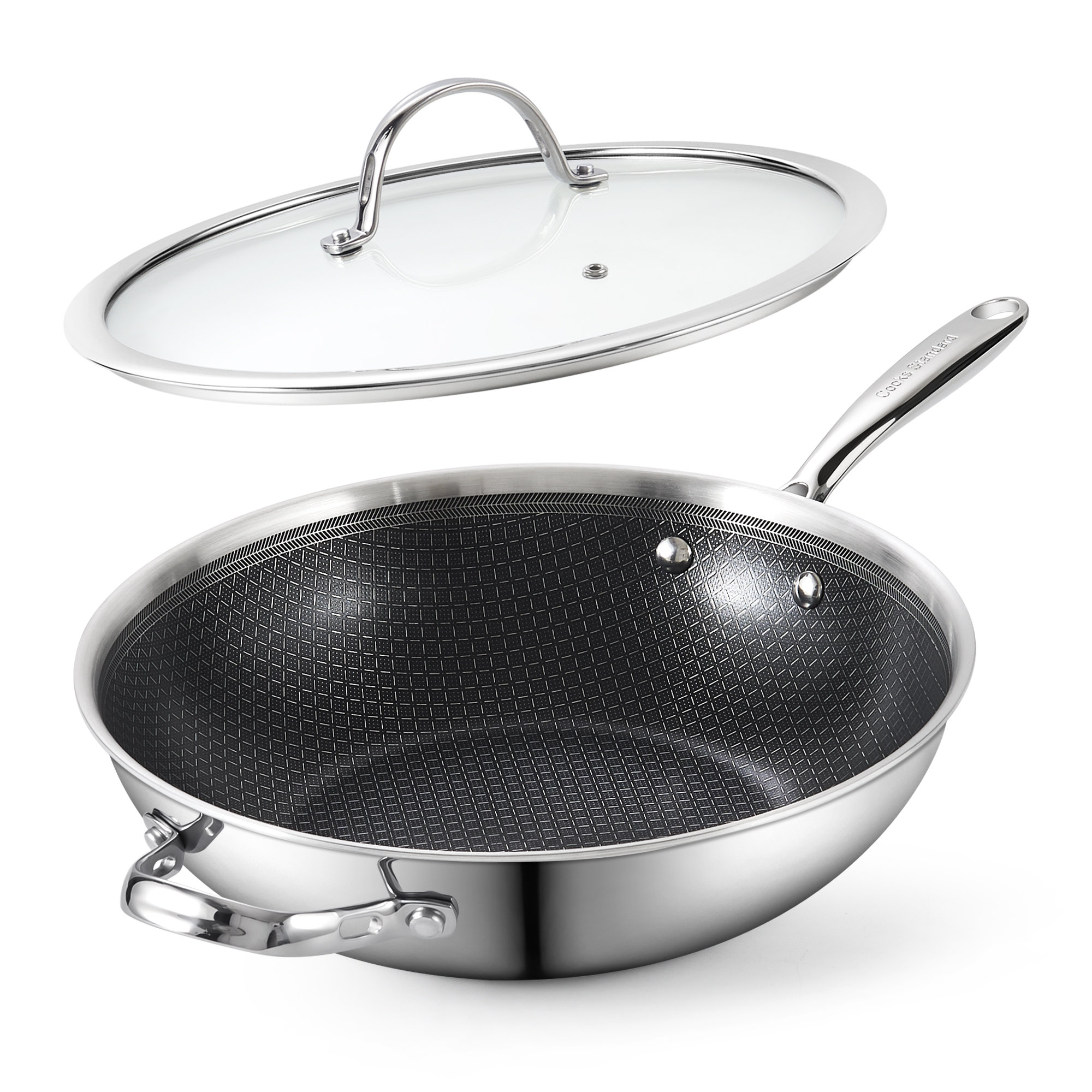 Cooks Standard 12-inch Hybrid Nonstick Wok With Tempered Glass Lid ...