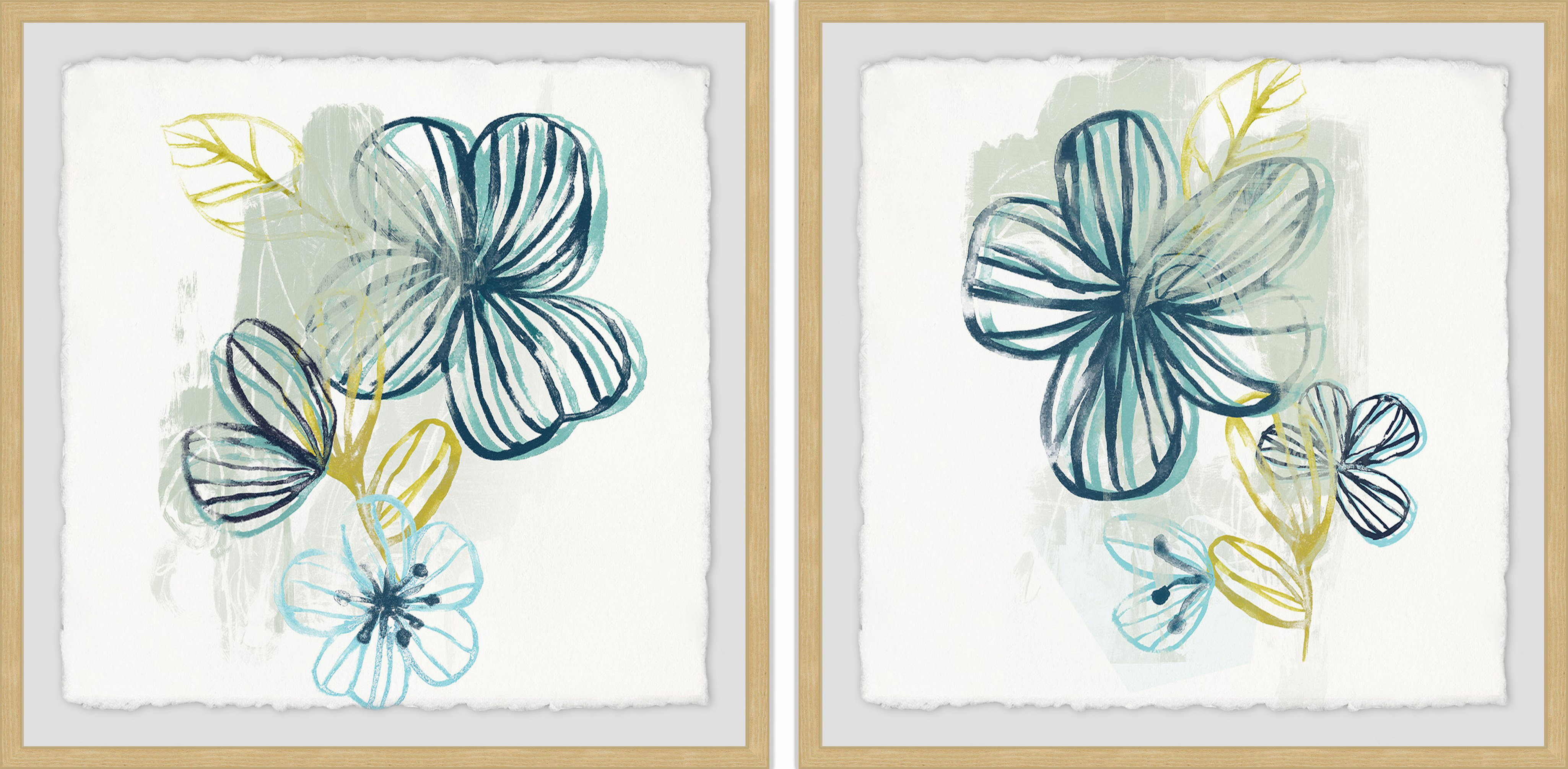 Ebern Designs Floral Offset III Diptych - 2 Piece Picture Frame Print ...