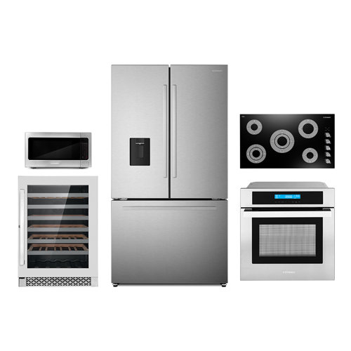 Cosmo 5 Piece Kitchen Appliance Package with French Door Refrigerator ...
