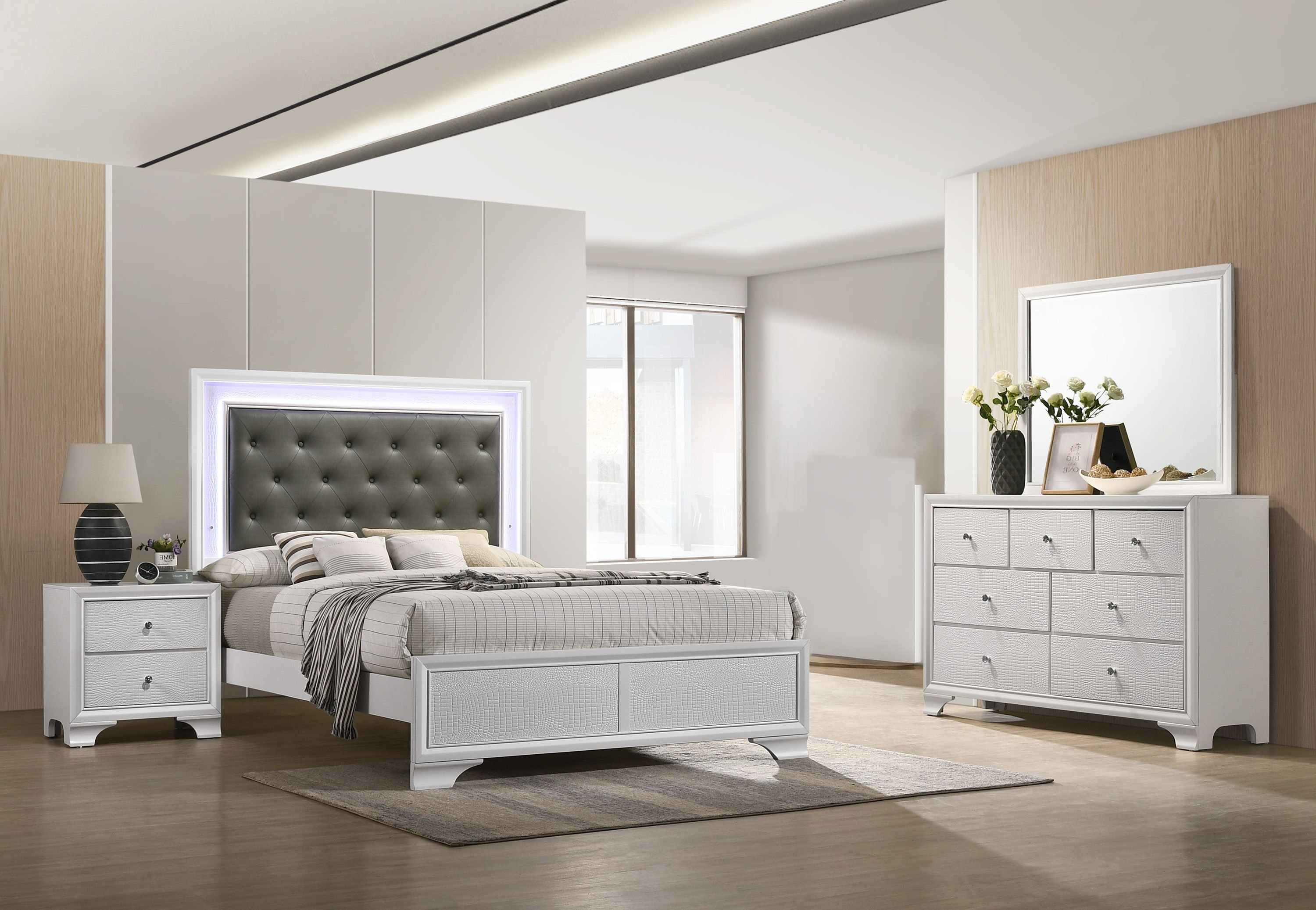 Latitude Run® Damarri 4-1_Curt LED Upholstered Panel Bedroom Set | Wayfair