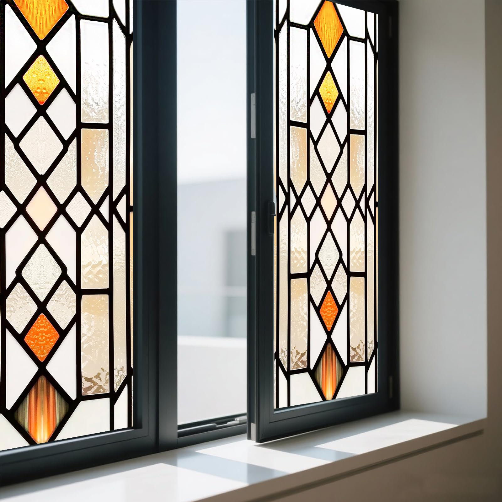 Trinx Privacy Window Film Stained Glass Window Cling Geometric Diamond ...