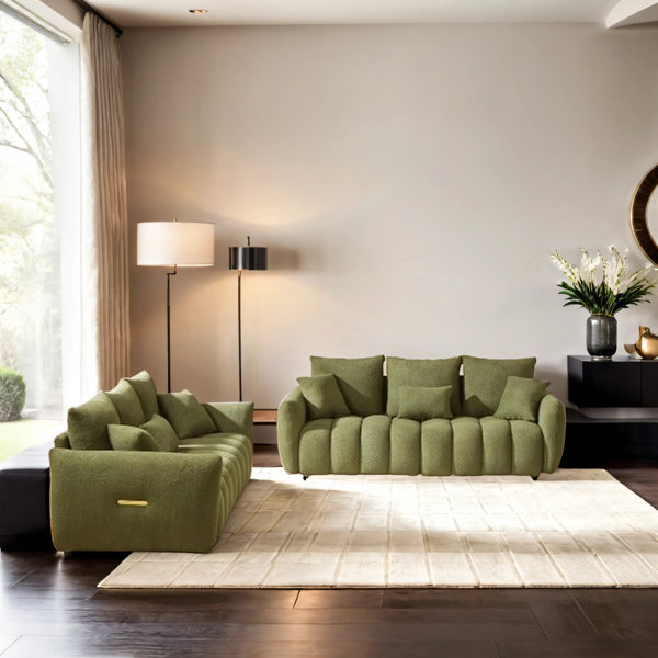UBIBLA Modern 3-Seater + 3-Seater Combo Sofa, Teddy Fabric Upholstery ...