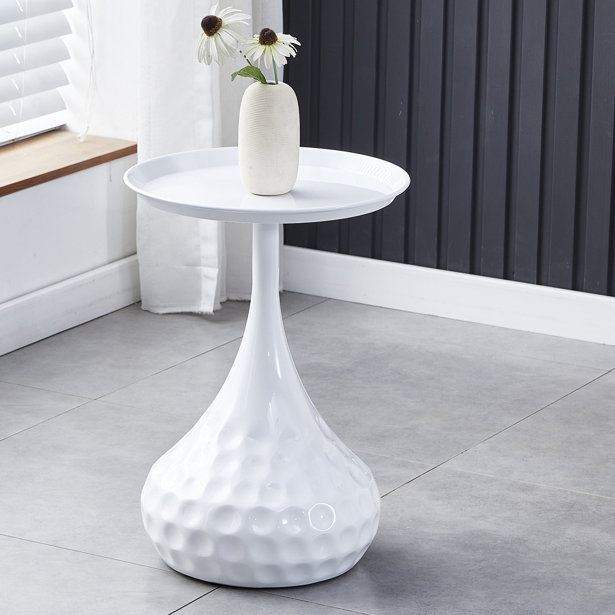 Ivy Bronx Round End Table Metal Side Table Metal Nightstand With Iron ...