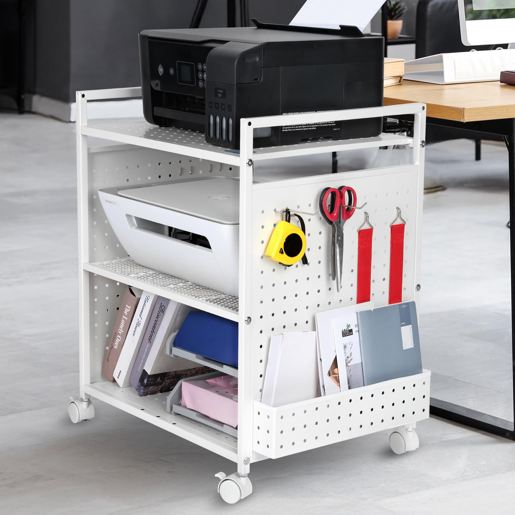 hongzhi 3-Tier Printer Stand, Metal Office Organizer With DIY Panels ...