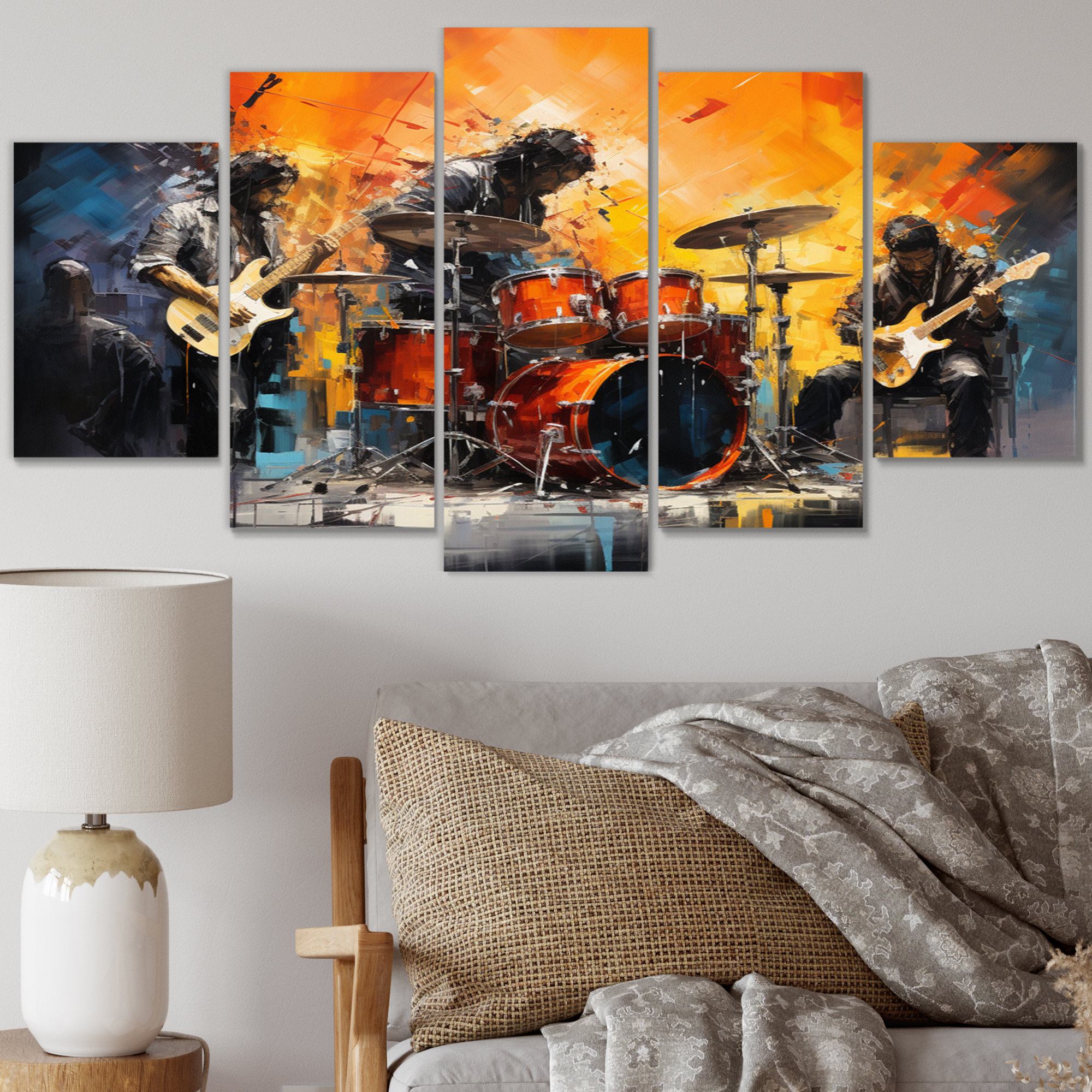 Design Art Rock Band In Action I - Entertainment Wall Decor - 5 Panels ...