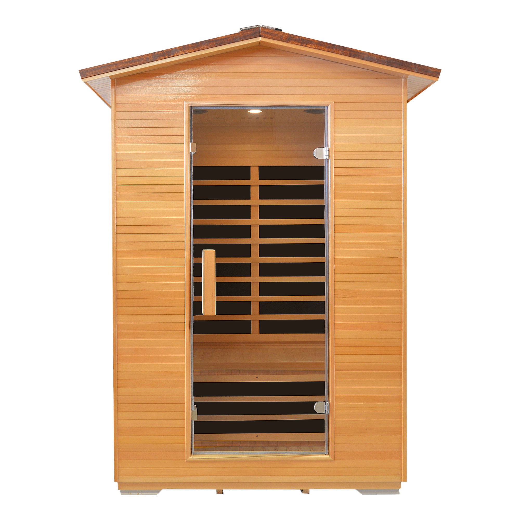 OUTEXER 1950W Canadian Hemlock Far Infrared Sauna Room 2 Person Sauna with Two Ambient Lights ...