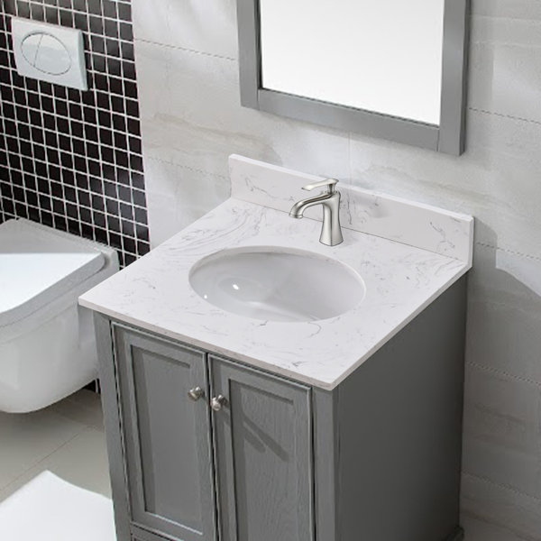 SOUEEUM 24" Engineered Stone Single Bathroom Vanity Top In Carrara ...