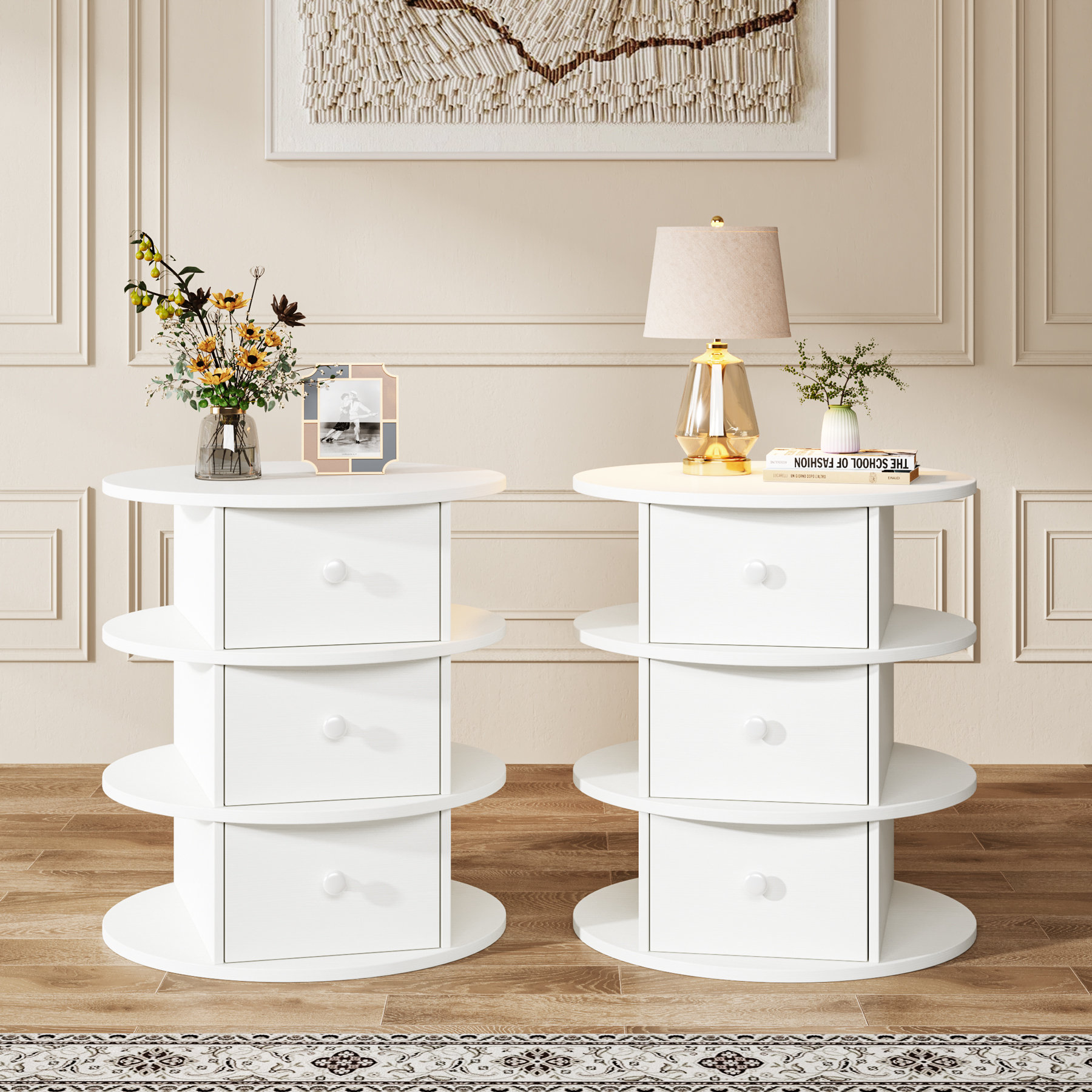 Latitude Run® Modern White Round Nightstand With 3 Drawers - Wayfair Canada