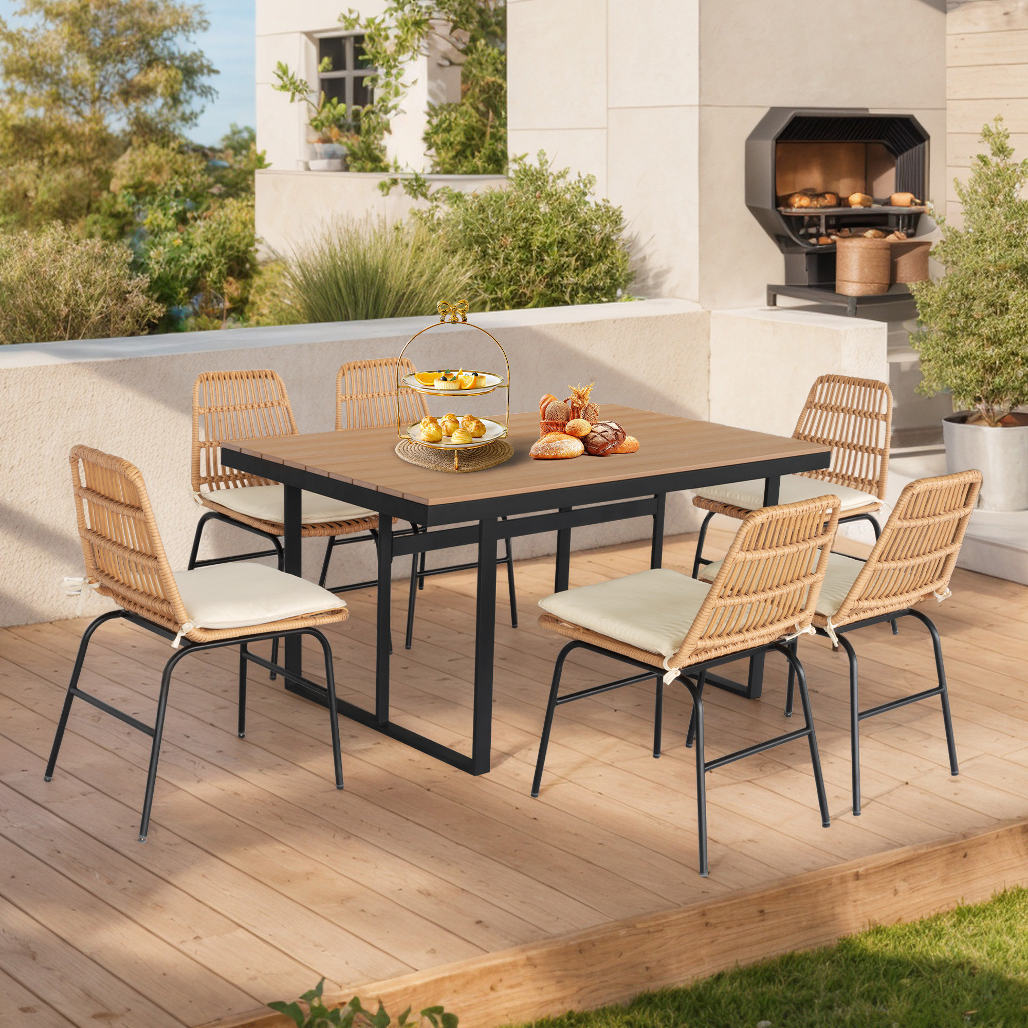Corrigan Studio® 6-Person Rectangular Outdoor Dining Set with Cushions | Wayfair