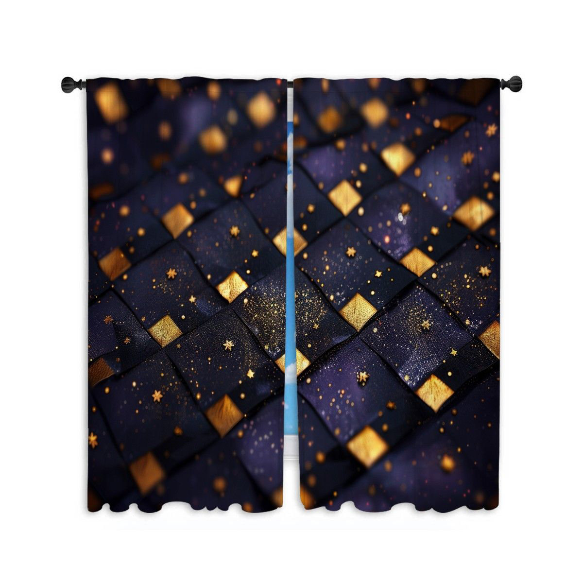 VisionDecor 11942_Geometric Art Window Curtains Visual Art Gold Accents ...