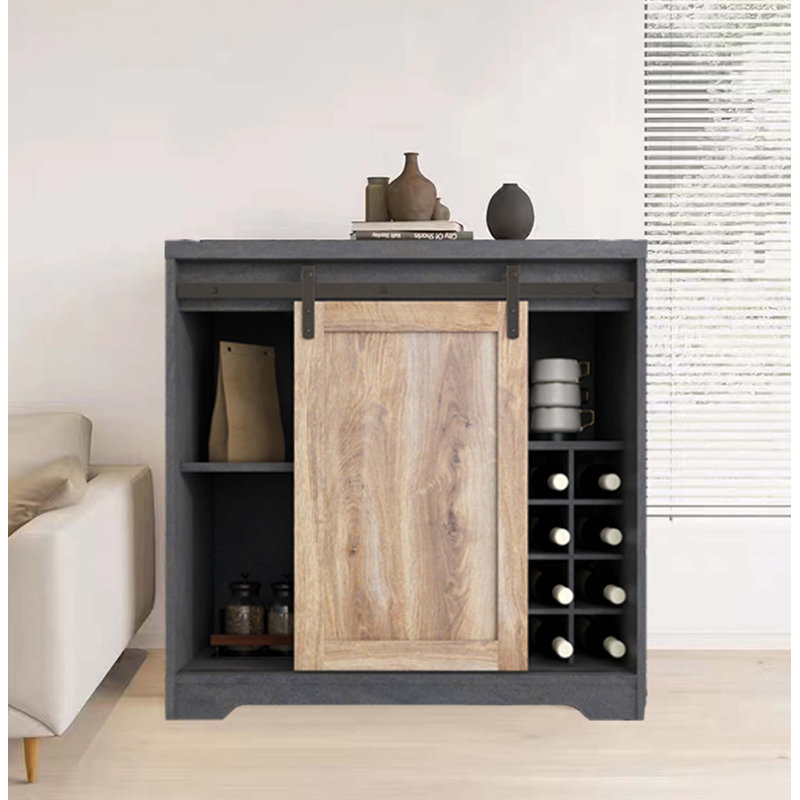 Ophelia & Co. Breiden 31 Inch Farmhouse Barn Door Bar Cabinet For ...