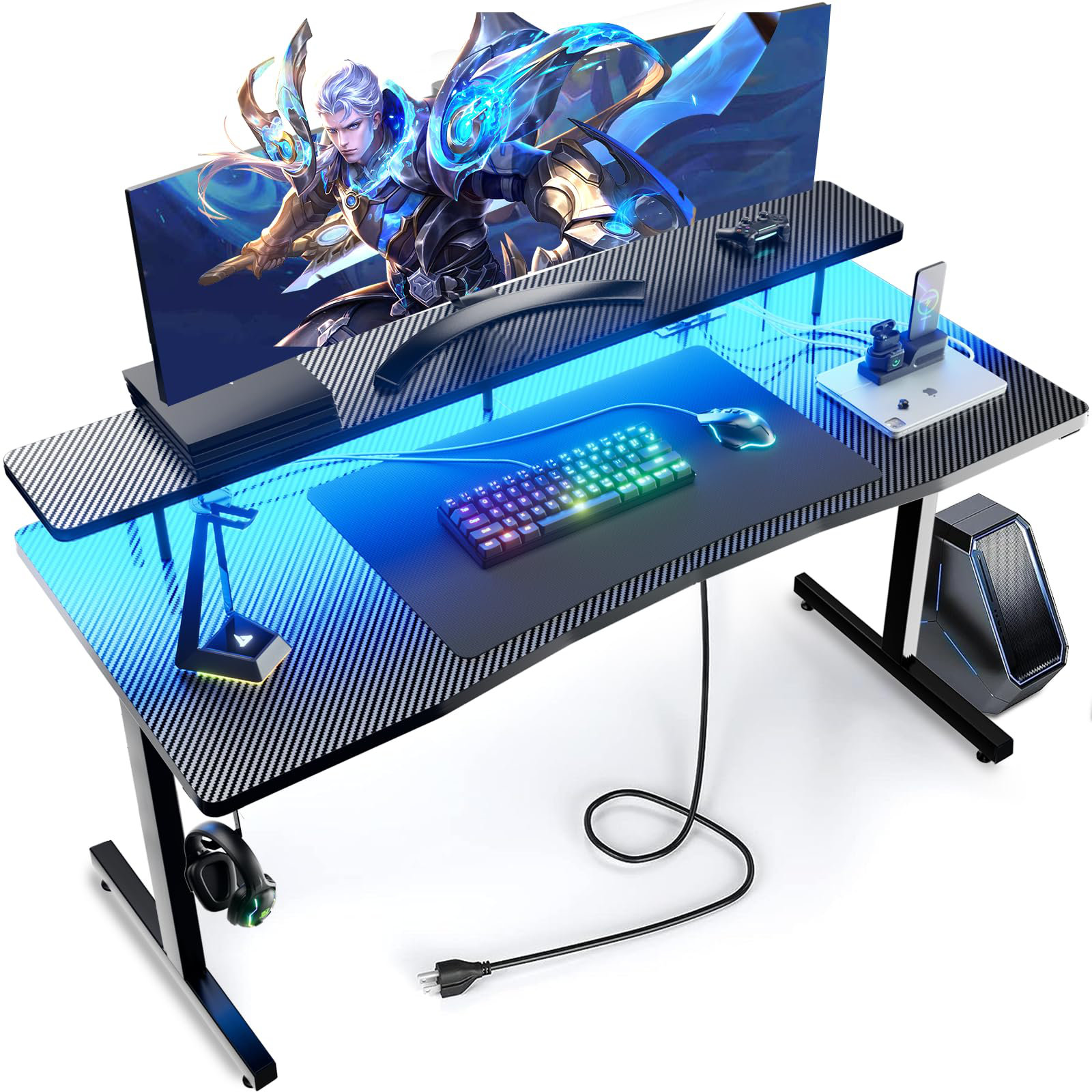 Inbox Zero 55 Inch Gaming Desk With LED Lights, Computer Gamer Desk ...