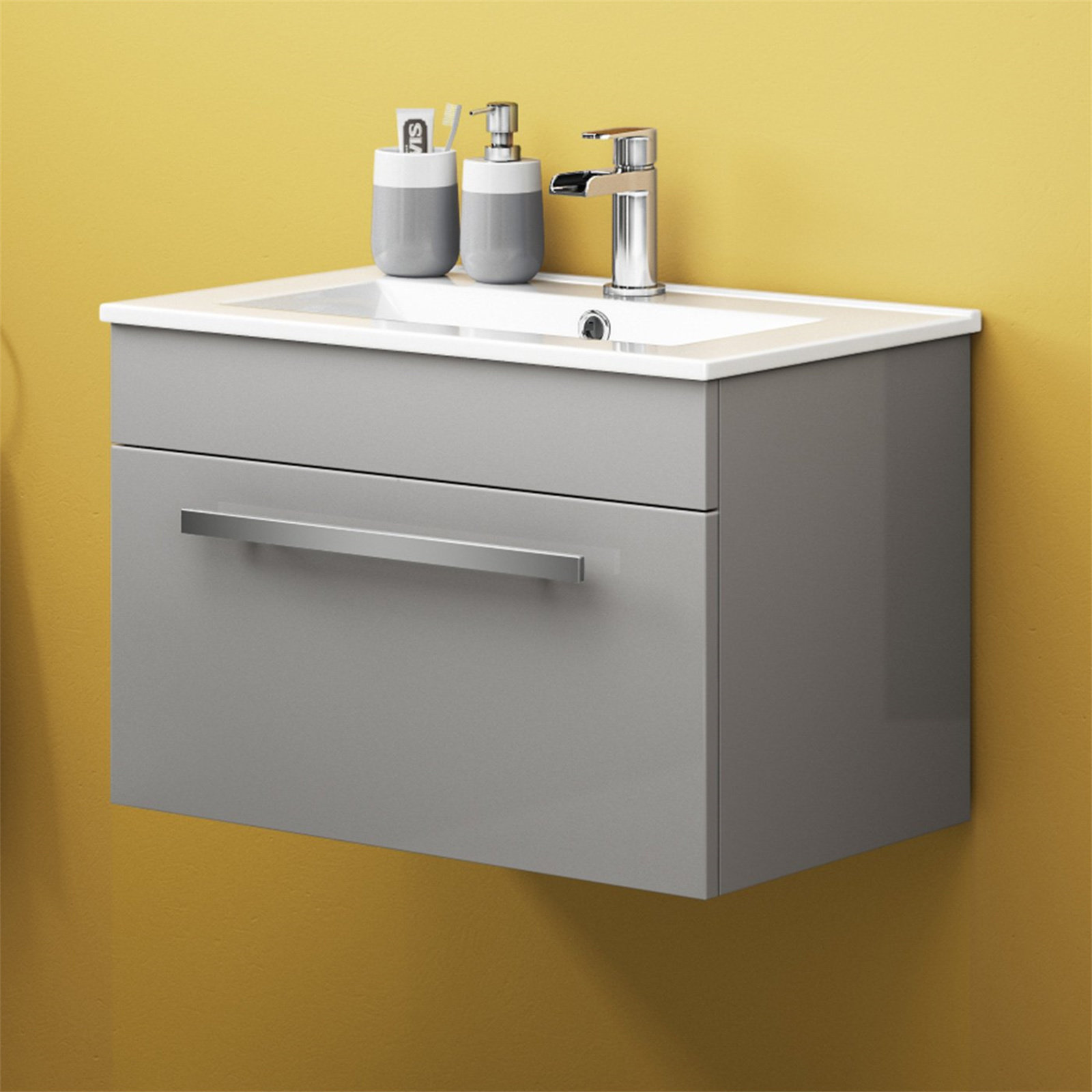 Ebern Designs Mecedes 60cm Single Bathroom Vanity Base Only in Grey ...