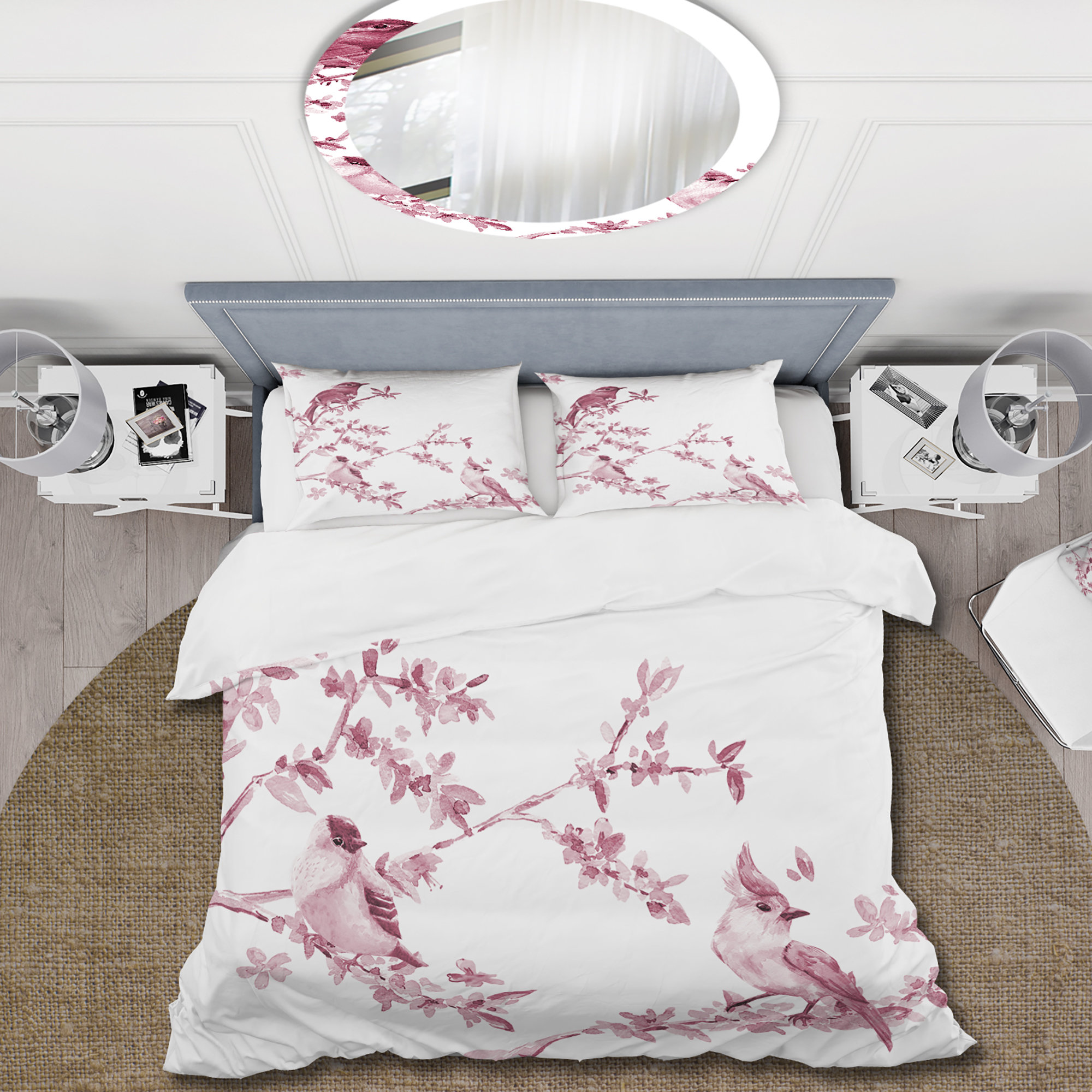 Design Art Beautiful Pink Birds - Traditional Duvet Cover Set ...