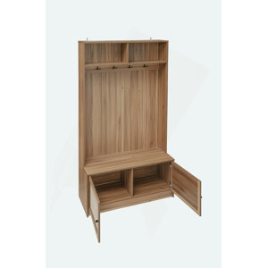 Bay Isle Home™ Retro Style Hall Tree With 2 Rattan Doors And 4 Hooks ...