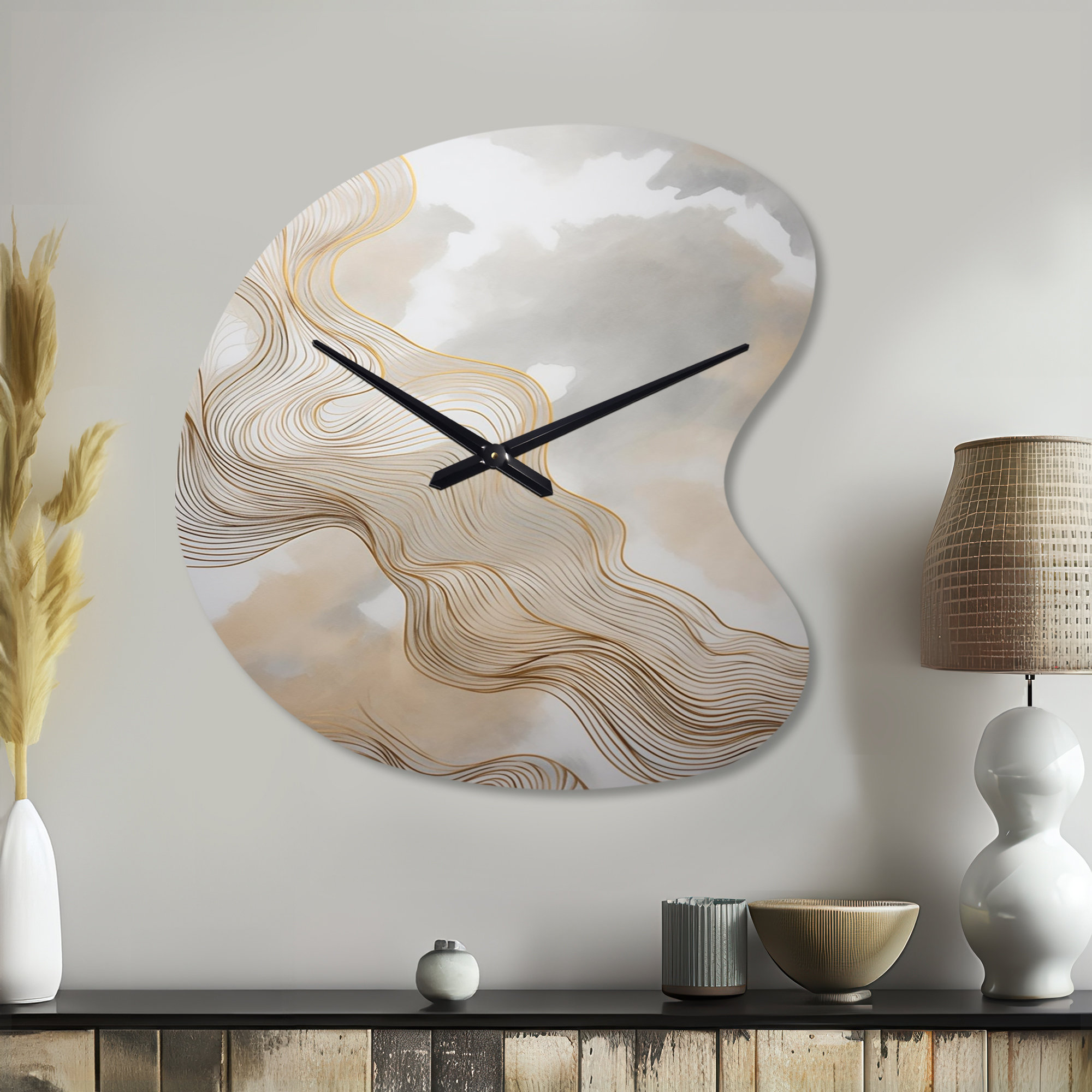 Design Art Gold And Grey Linear Expressions V - Line Art Irregular ...