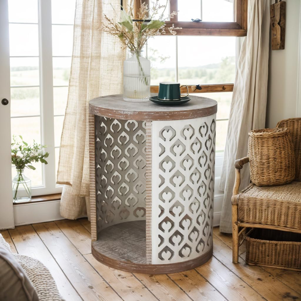 Ophelia & Co. Farmhouse End Table, Distressed Wood Side Table, 18 Inch ...