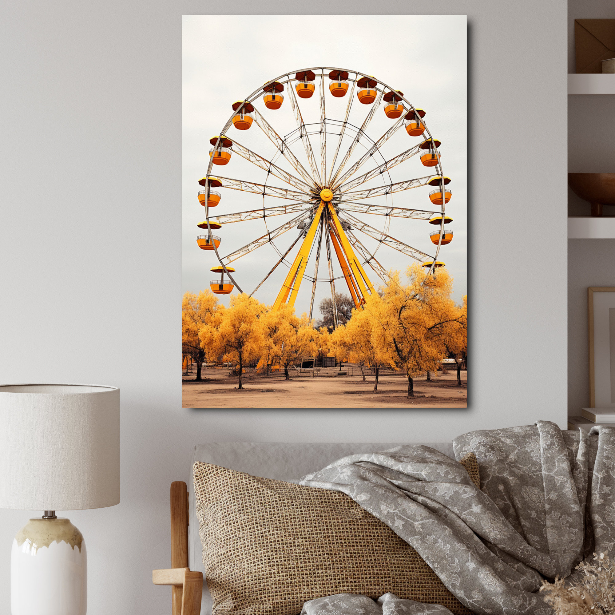Ebern Designs Yellow Ferris Wheel Circus Dreams - Print on Canvas | Wayfair