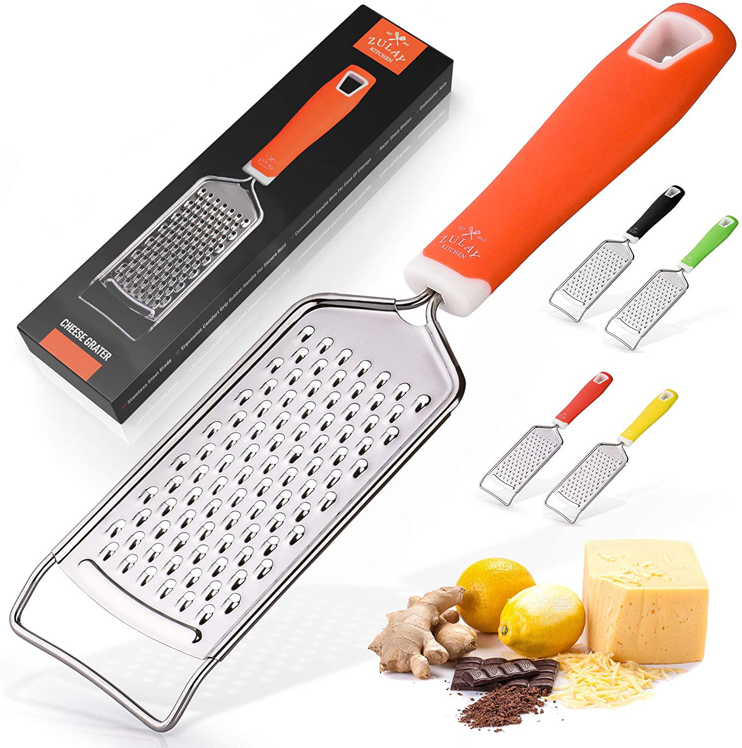 Zulay Kitchen Professional Stainless Steel Flat Handheld Cheese Grater ...