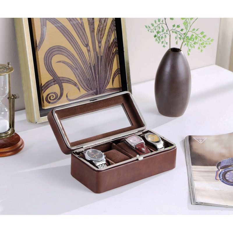 Charlton Home® Leather Lining Tempered Glass Watch Box | Wayfair