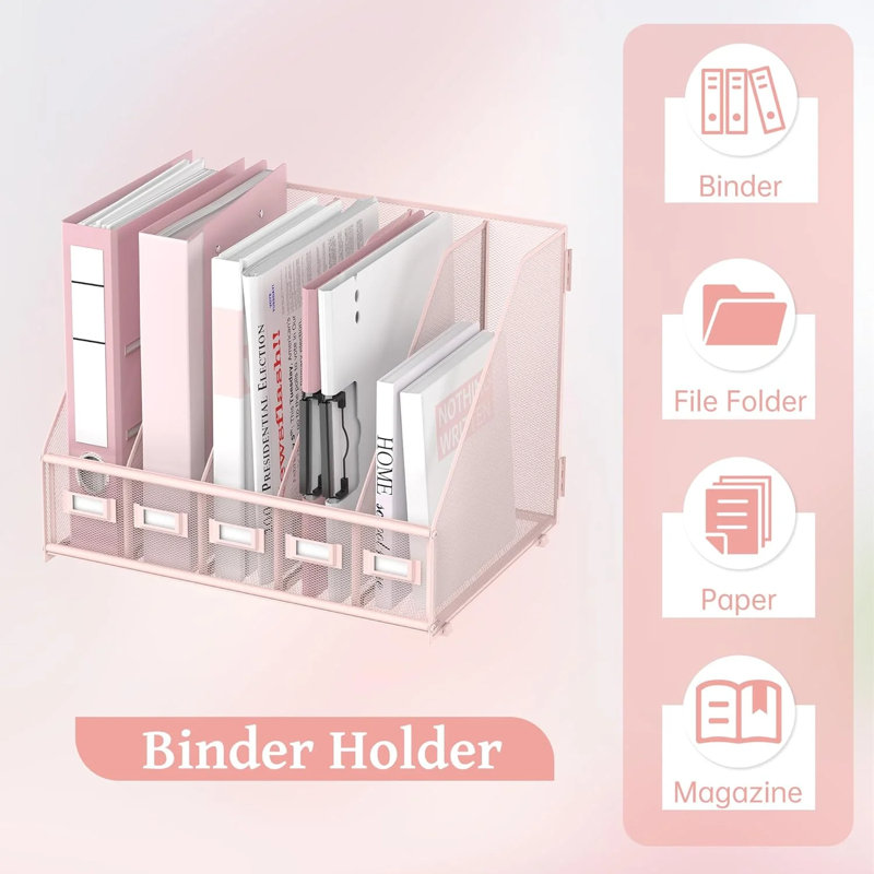 17 Stories Desk Organizer With 5 Vertical Compartments, Metal Desk File ...
